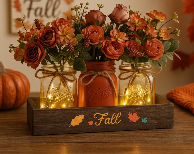 Rustic Fall Mason Jar Centerpiece: Farmhouse Autumn Table Decor - Etsy