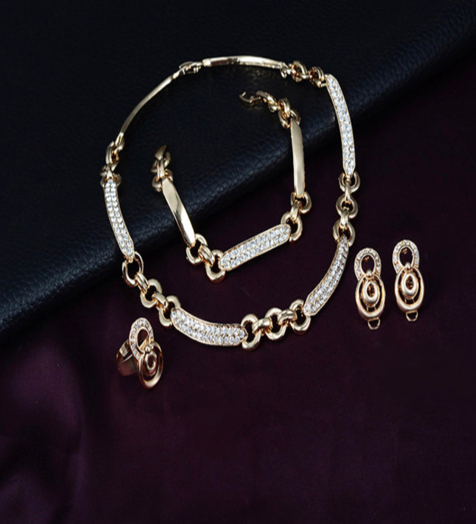 Women Rhinestone and Rose Gold Jewelry Sets 5 Pcs - Etsy