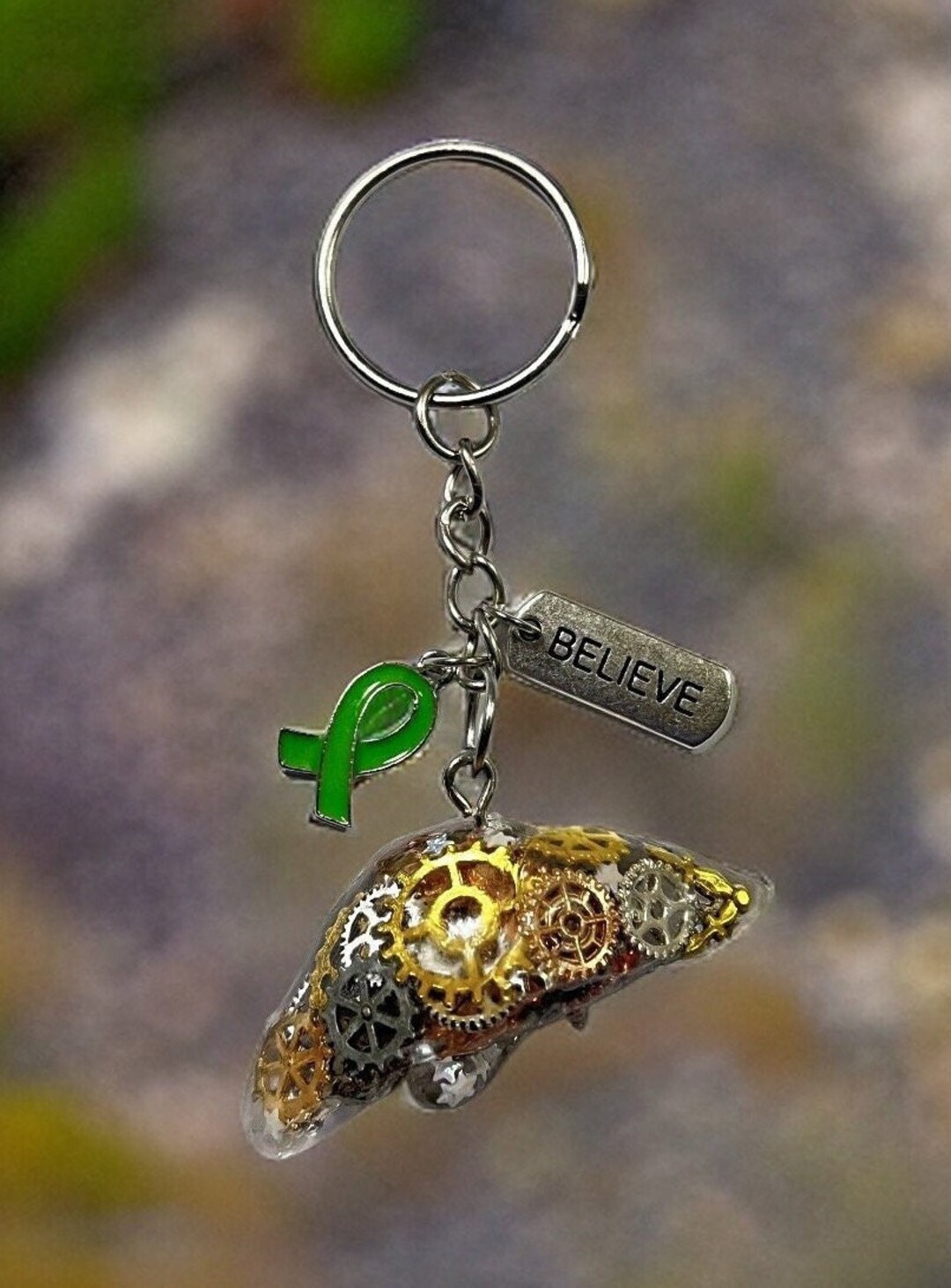 Resin Steampunk Gears Embellished Liver Shape Keychain Gift for ...
