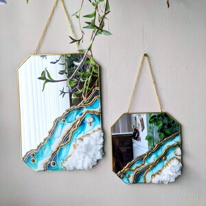Blue, Teal Resin Geode Mirrors, Set of Two. Resin Gem Shaped Mirrors ...