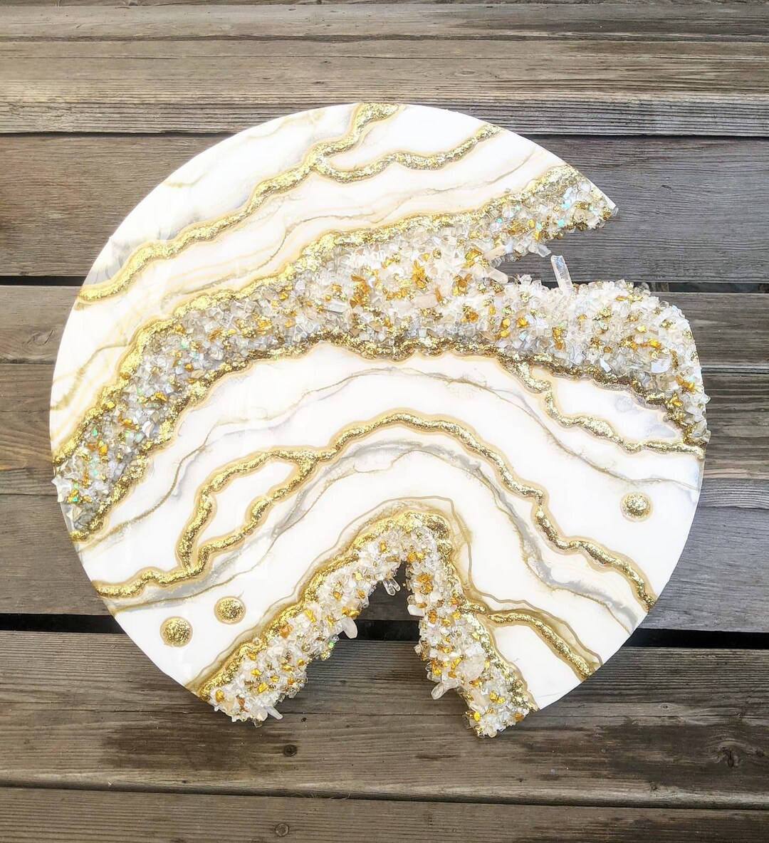 18" Diameter Resin Geode, Geode Replica, White and Gold Resin Geode ...