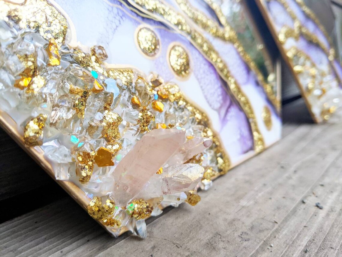 Set of Two Purple Resin Geode Mirrors Hexagon Mirrors - Etsy