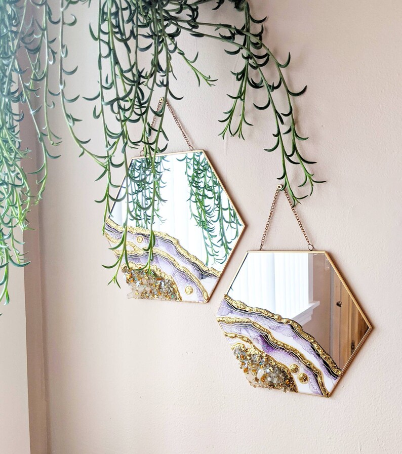 Set of Two Purple Resin Geode Mirrors Hexagon Mirrors - Etsy
