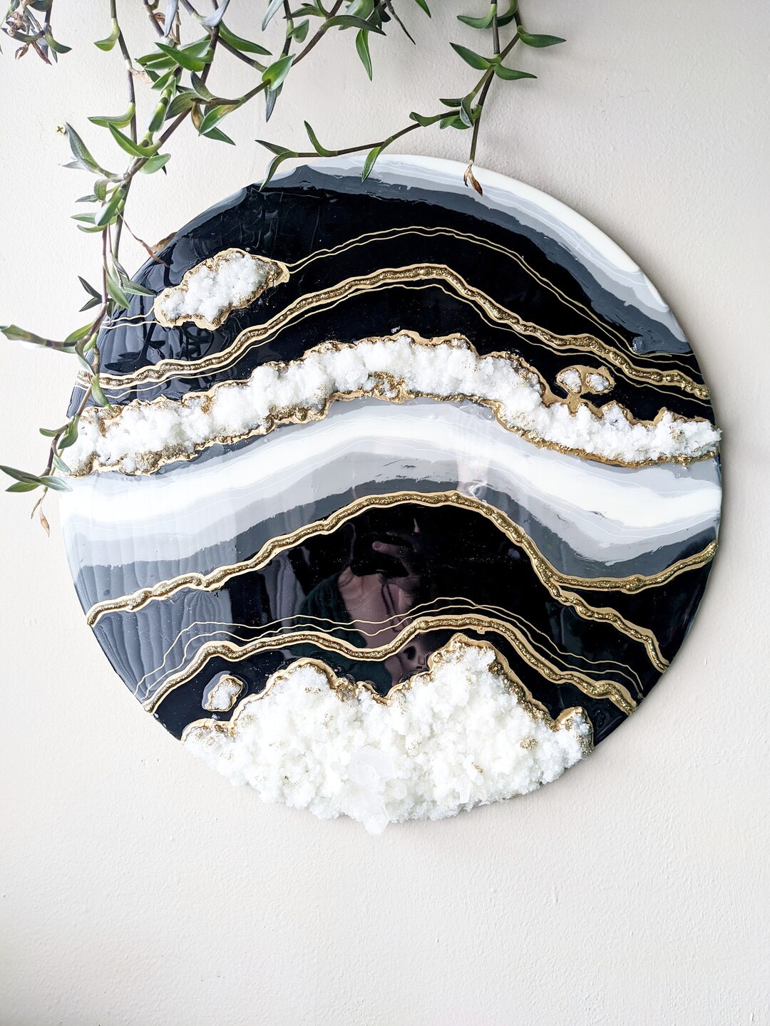 19" Black and Gold Resin Geode Wall Art - Etsy