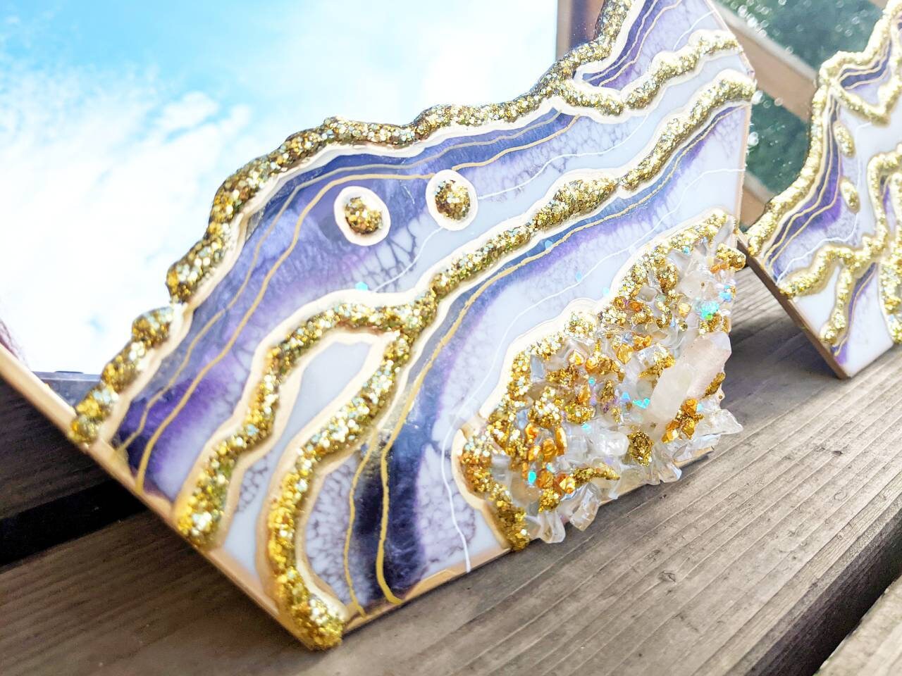 Set of Two Purple Resin Geode Mirrors Hexagon Mirrors - Etsy