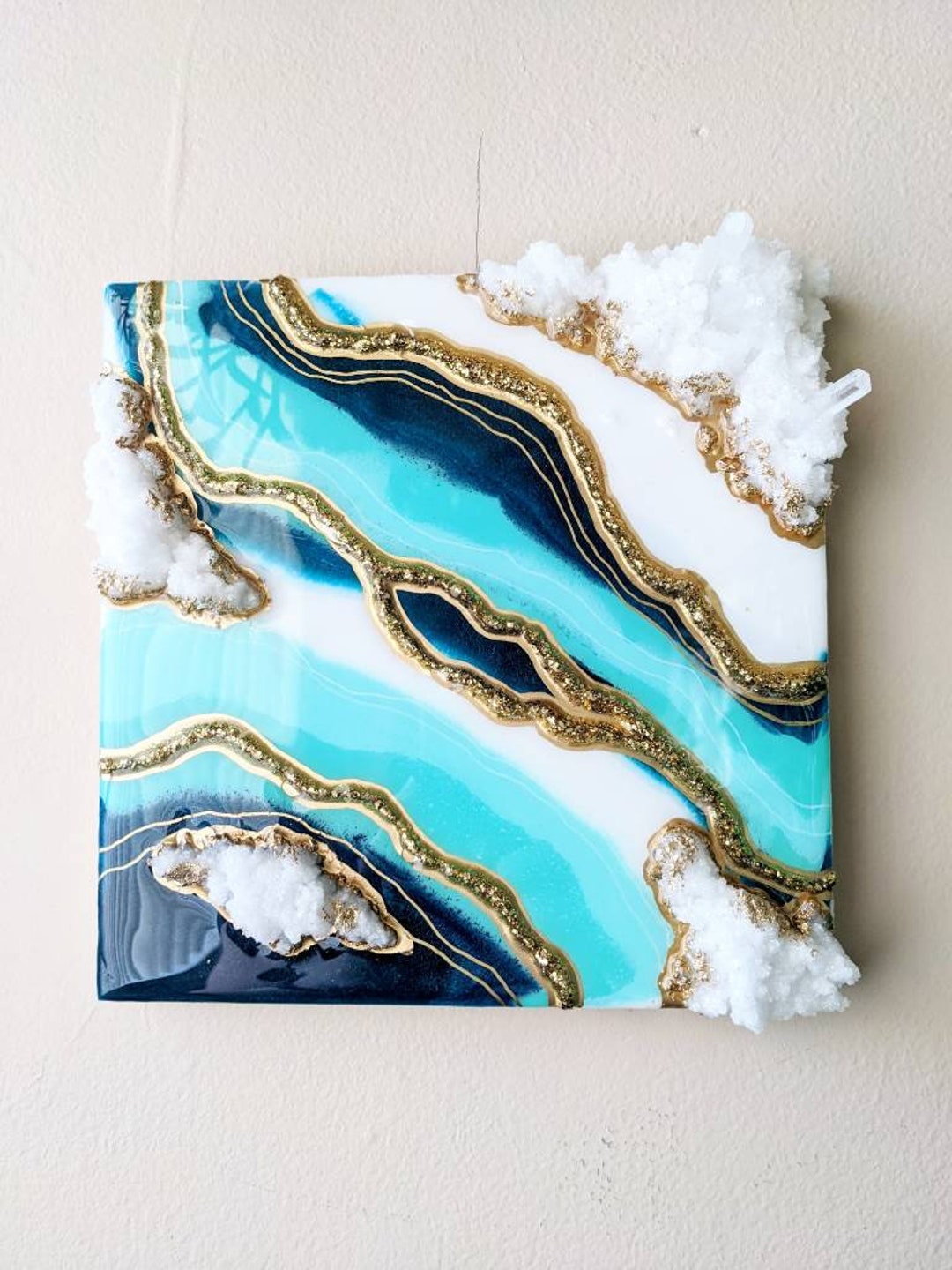 8"x8" Blue, Teal Resin Geode, Resin Wall Art, Ocean Resin Art - Etsy