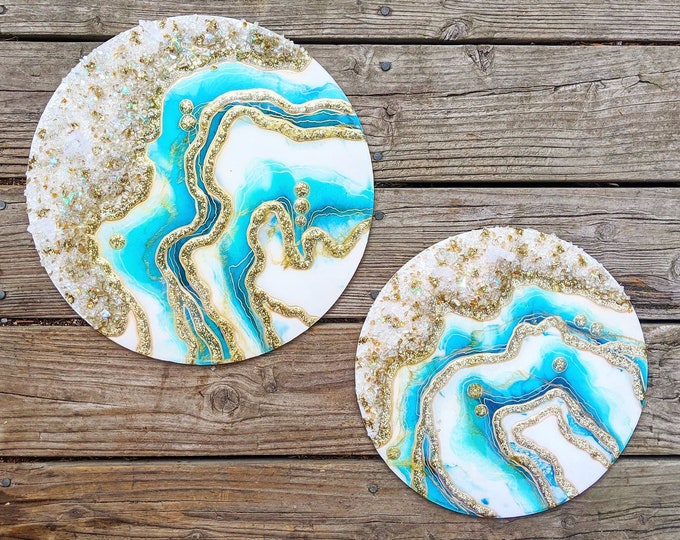 Set of 2 - Blue/teal Round Resin Geodes, Circle Geode 16" & 12" - Etsy