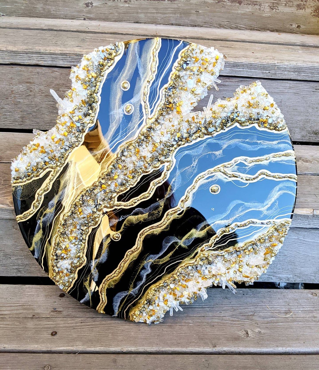 18" Diameter Resin Geode, Geode Replica, Black and Gold Resin Geode ...