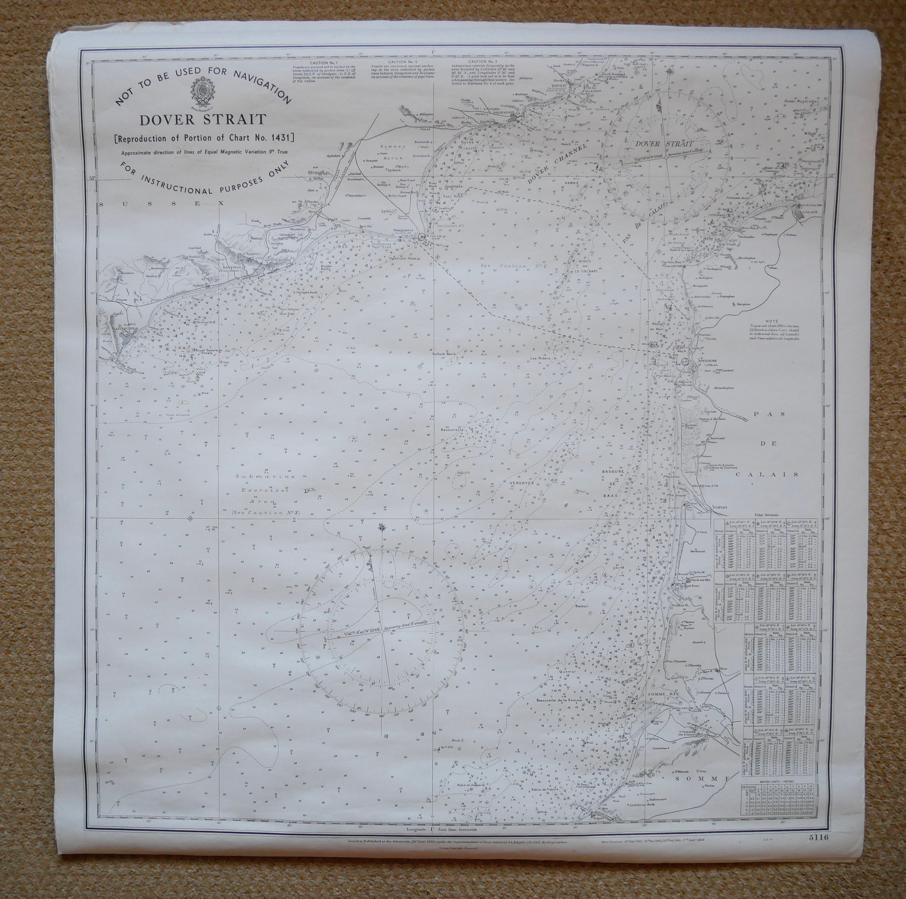 Navigational Instructional Chart Dover Strait 1948 | Etsy