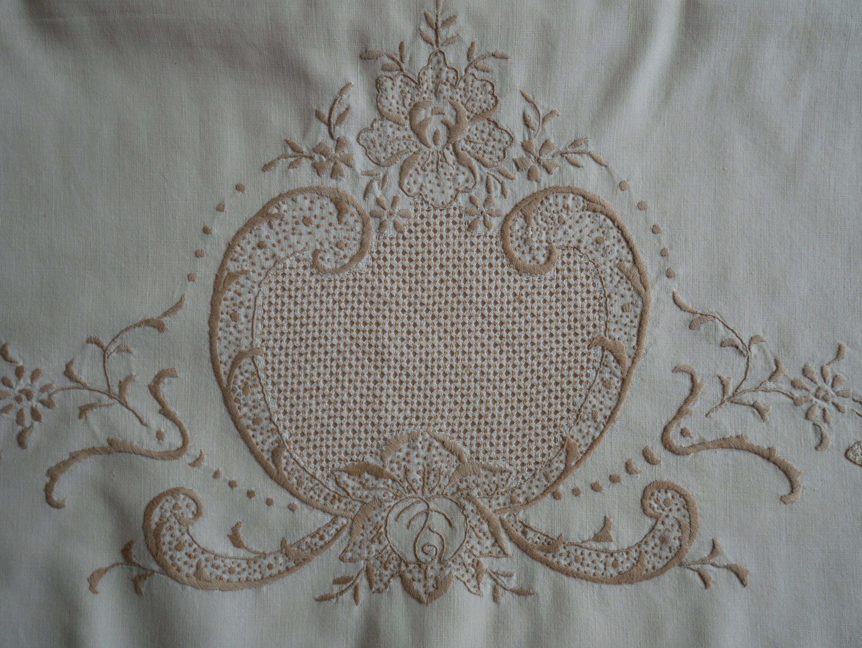 Vintage Cream Cotton Tablecloth with Machine Embroidery | Etsy