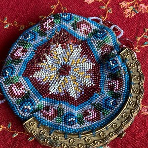 Victorian Box of Collectables Including Micro Beaded Purse and Sterling ...