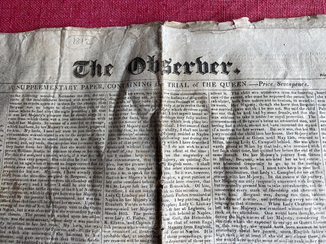 Antique Newspaper - the Observer - Supplemental Paper Containing the ...