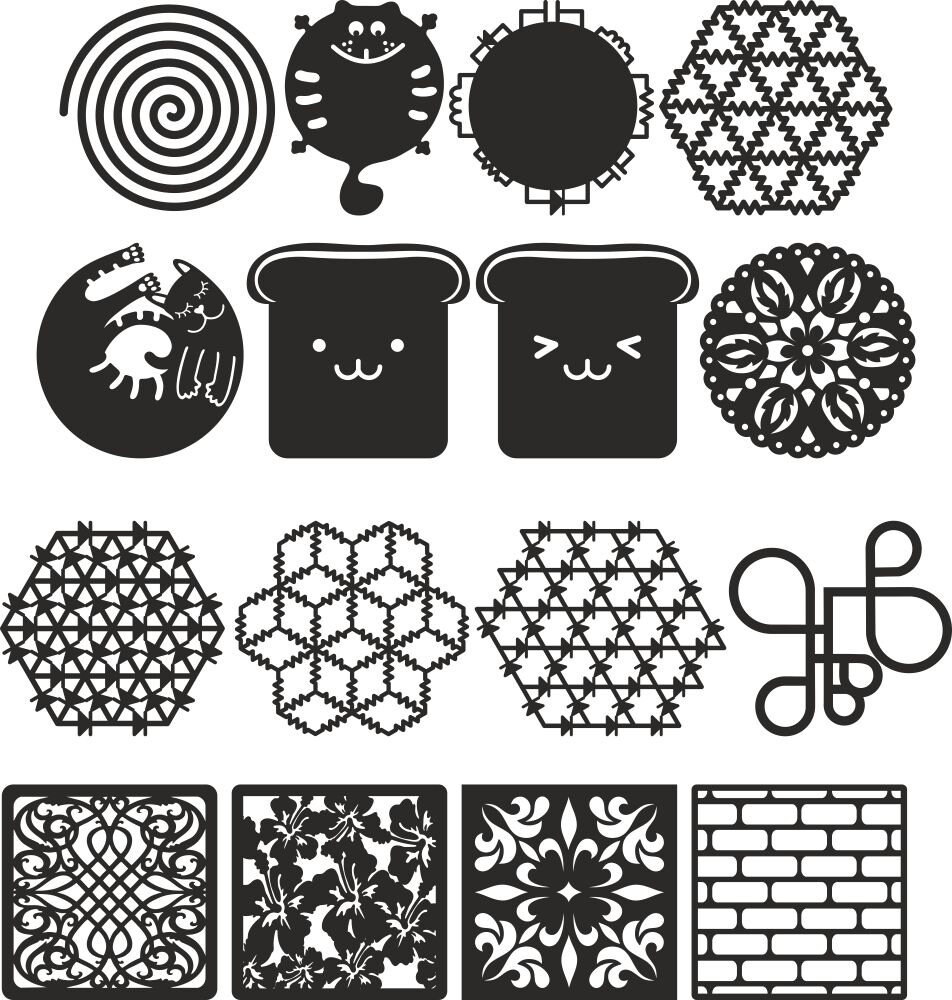 Coaster Set Svg Design Silhouette for Laser, Plasma, Cricut Cutting ...