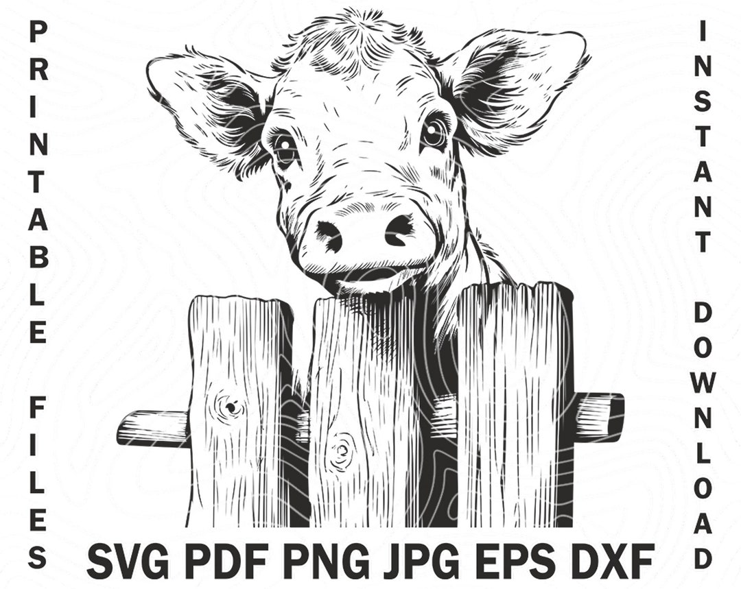 Svg Cow Peeking Behind the Fence, Cow Scene SVG, Cow Scene Png, Cow ...