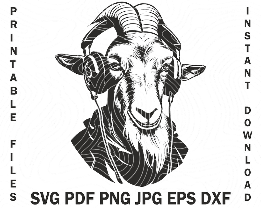 Svg Smiling Goat Wearing Headphones Music Digital Image Png Jpg ...