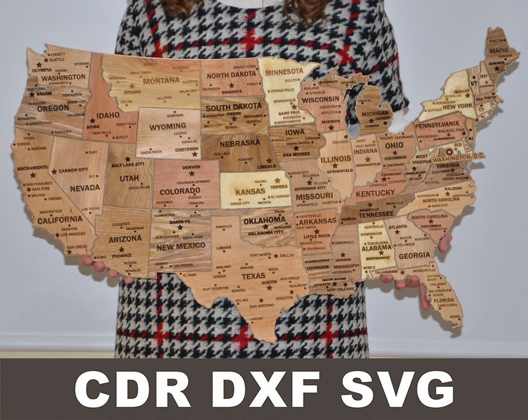 USA Map Laser Cut Svg File, Glowforge Vector for Laser Engraving, US ...
