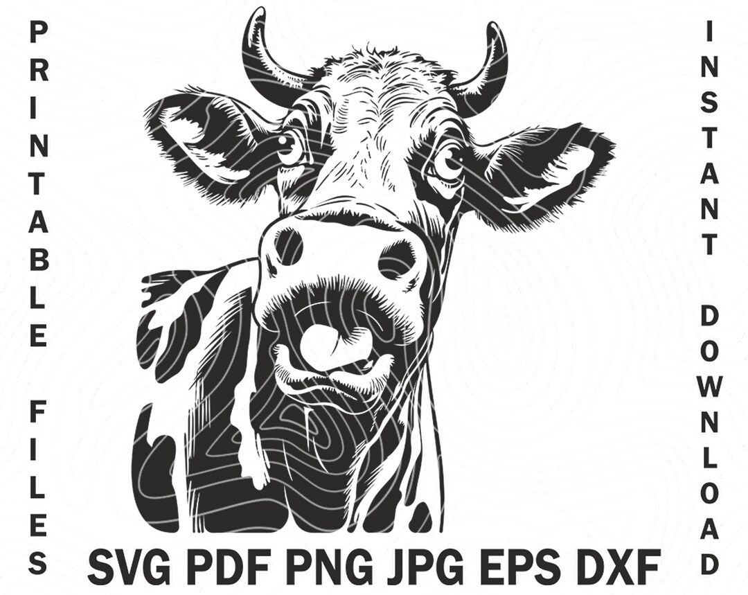 Svg Crazy Scared Cow Black and White Elegance Cow PNG Vector Eps, Pdf ...