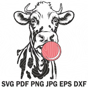 Svg Cow Blowing Chewing Bubble Gum, Cow Face With Gum Svg Png Eps Files ...
