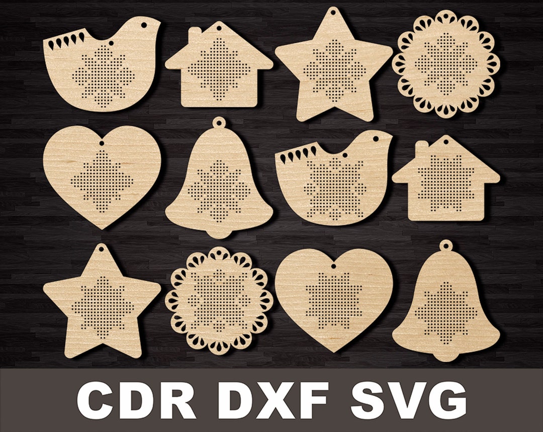 Christmas Cross Stitch Ornaments CNC Bundle Downloadable for Laser Cut ...