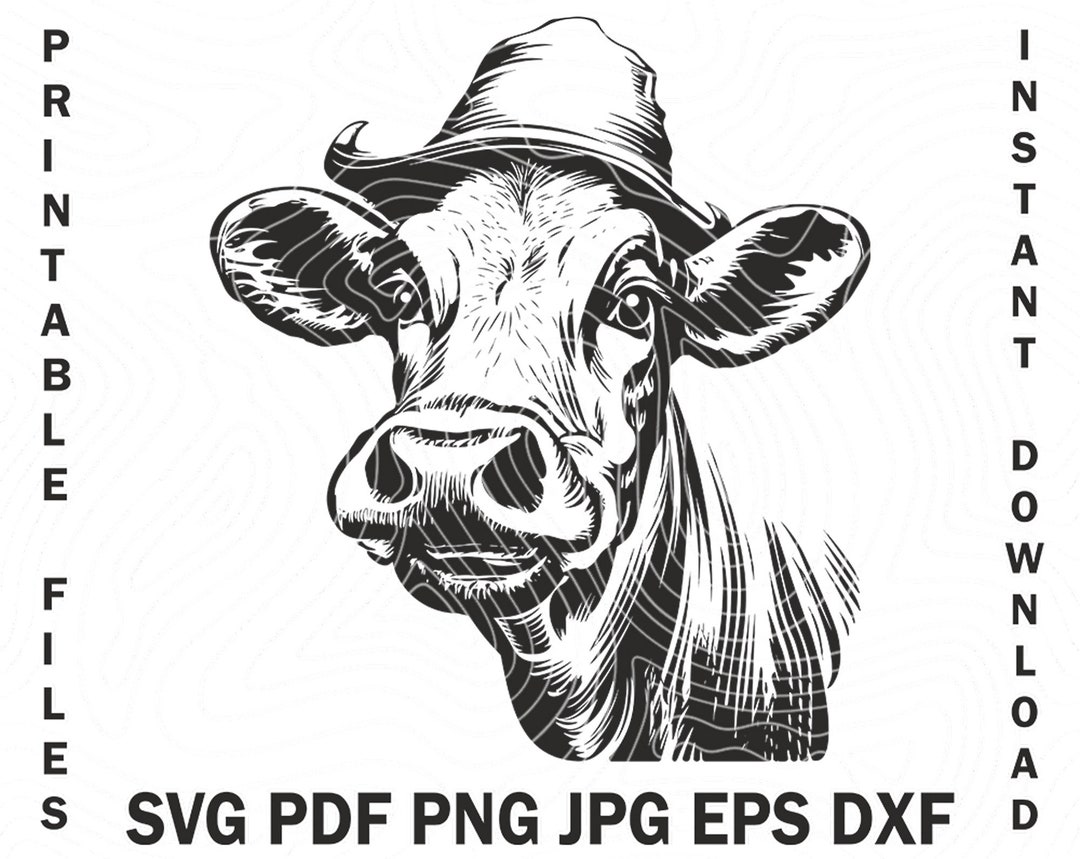 Svg Vector Design of Farm Cow in a Hat | Cow Hat Svg | Dairy Cow Dxf ...