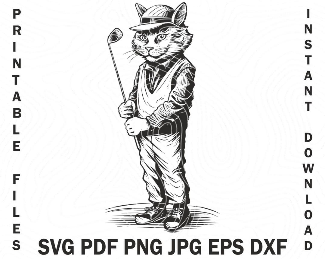 Cat Playing Golf, Golf Gifts, Svg File for Shirt, Cat SVG File, Golf ...