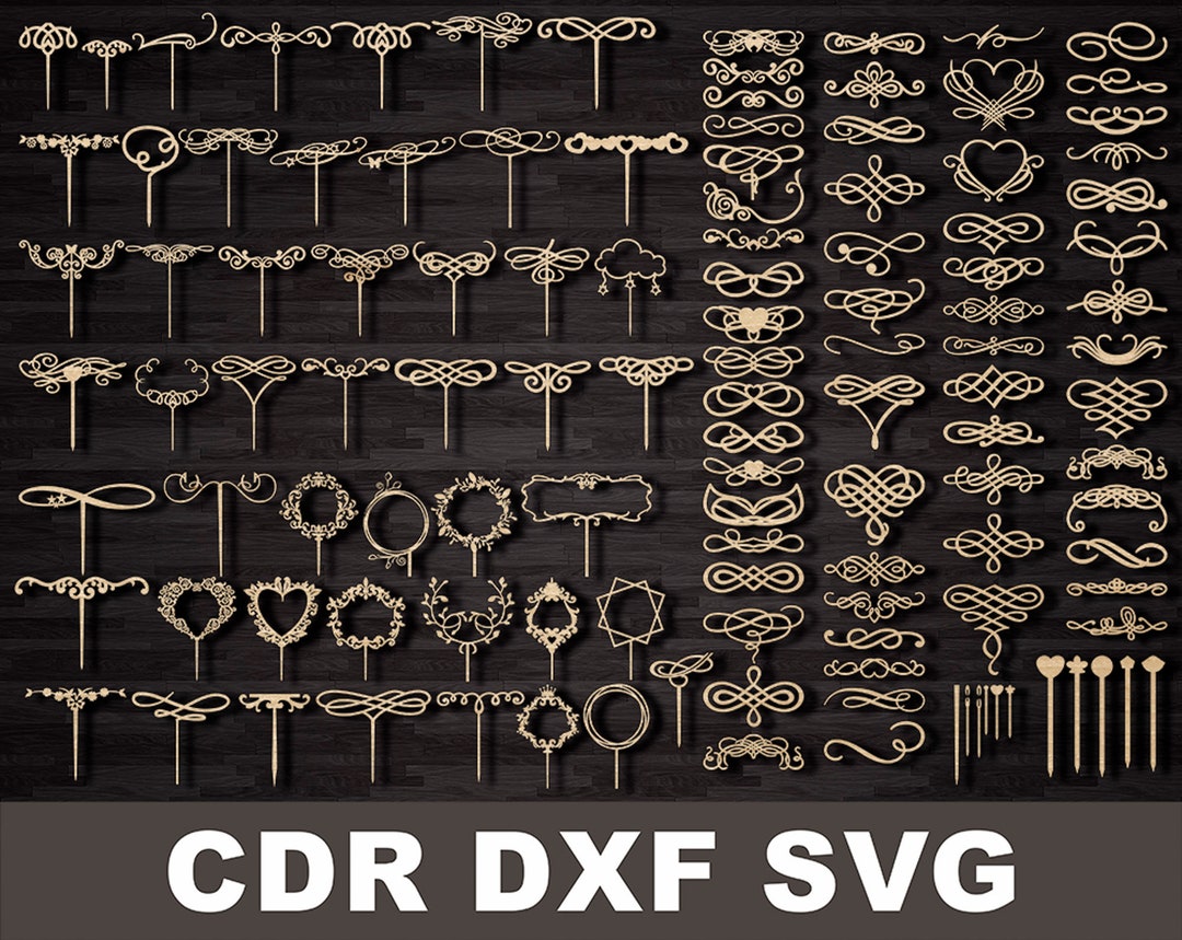 Svg Cake Topper Elements Bundle for Wedding or Birthday, Vector for CNC ...