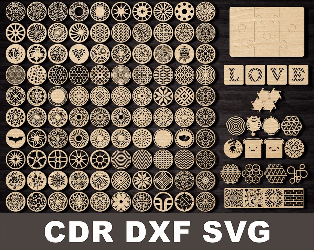 Coaster Set Svg Design Silhouette for Laser, Plasma, Cricut Cutting ...