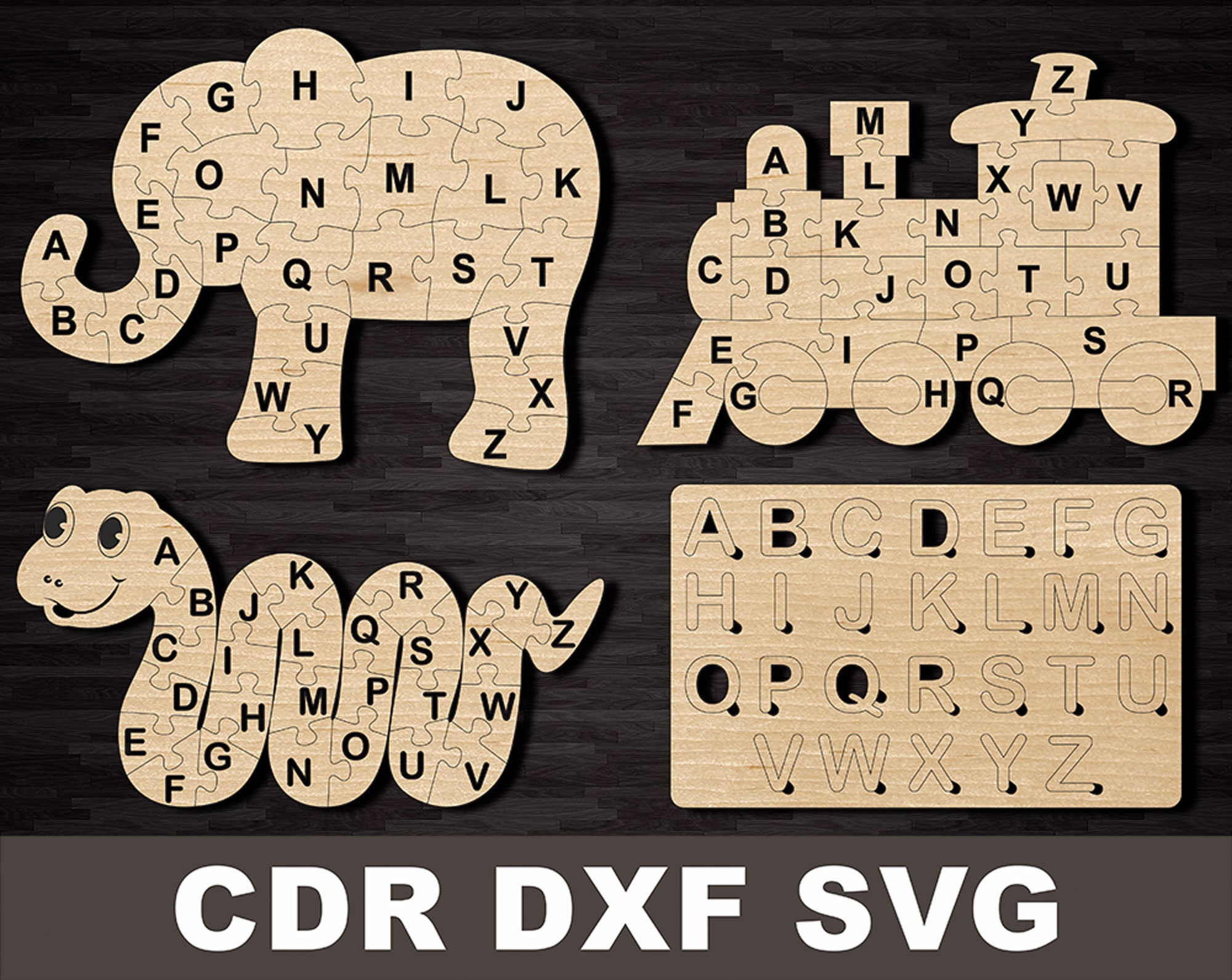 Alphabet puzzle svg file laser model cnc educational puzzles | Etsy