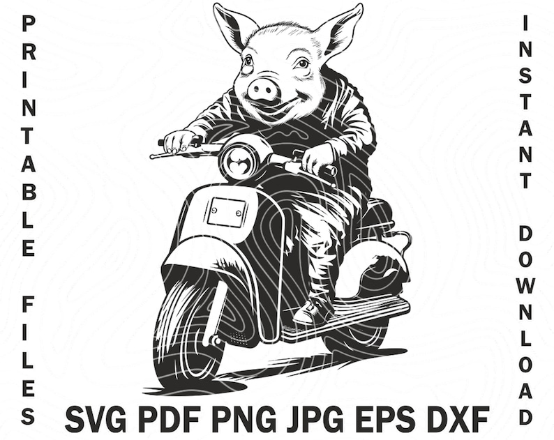 Smiling Pig on Scooter SVG, Png Pig on Motobike, Stylish Designs for ...