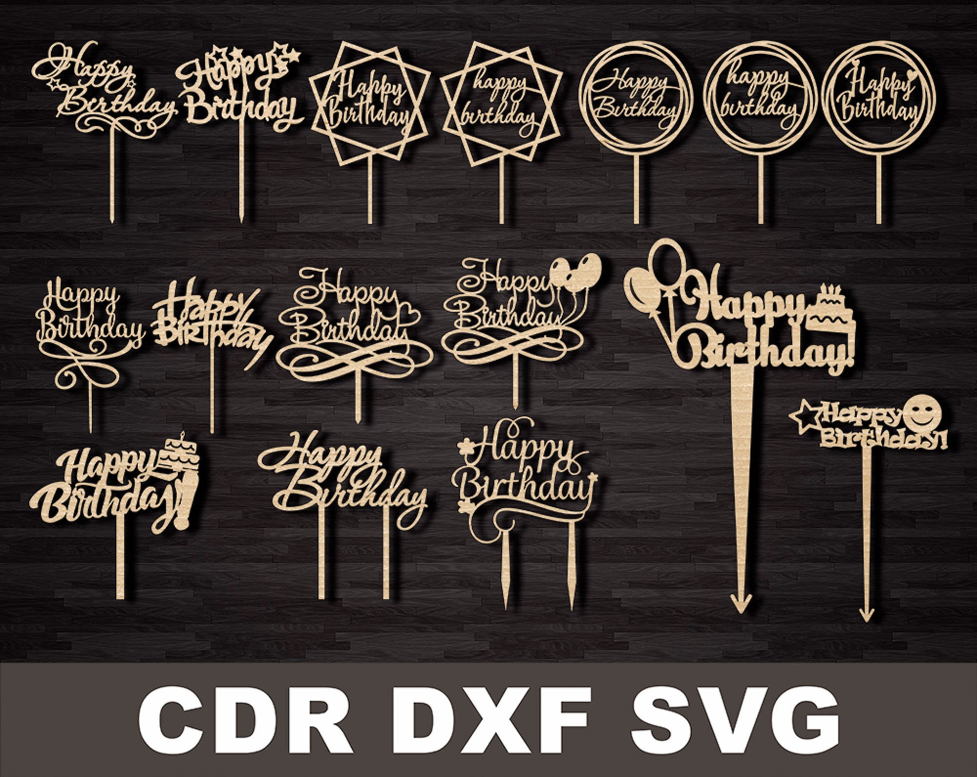 Laser Cut Birthday Cake Topper Birthday Vector Svg Happy Etsy Images 