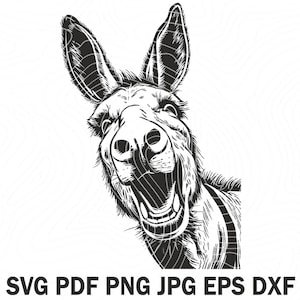 Smiling Donkey Svg Files for Laser Engraver, Clipart Farm Animal, Funny ...