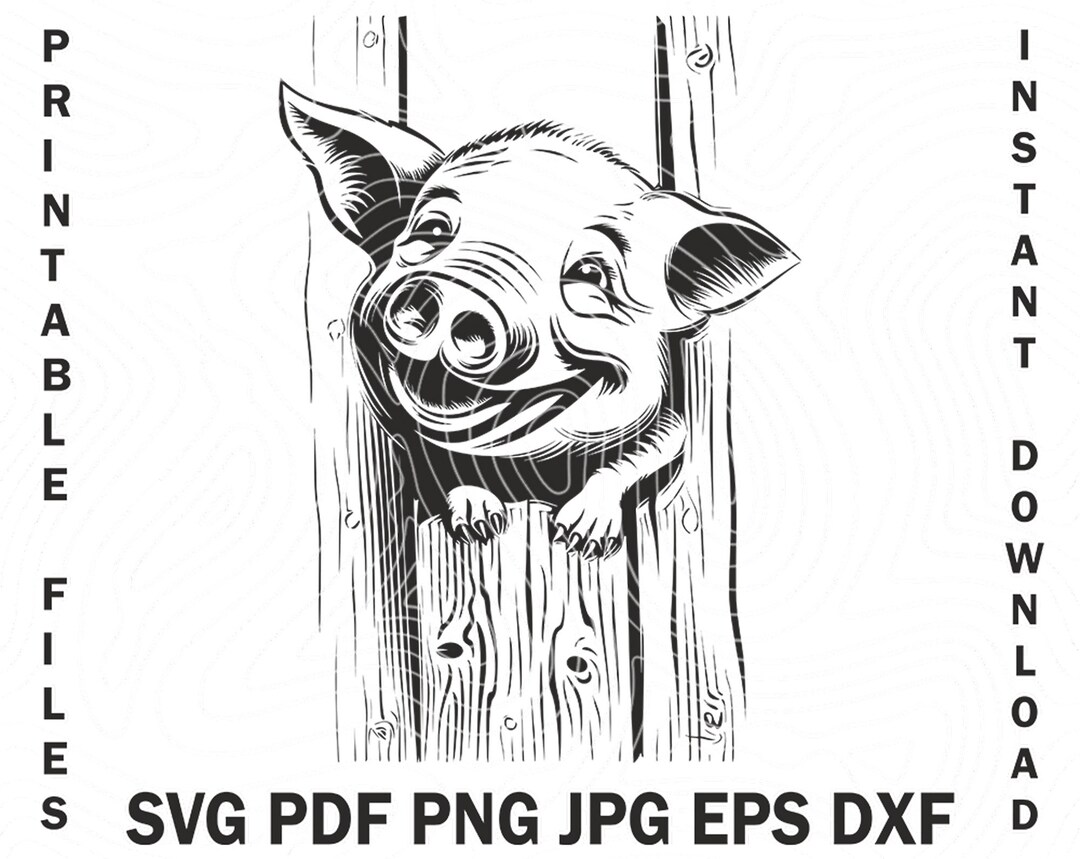 Cute Smiling Pig Dxf Cute Little Pig Behind Farm Door, Pig Svg Dxf Png ...