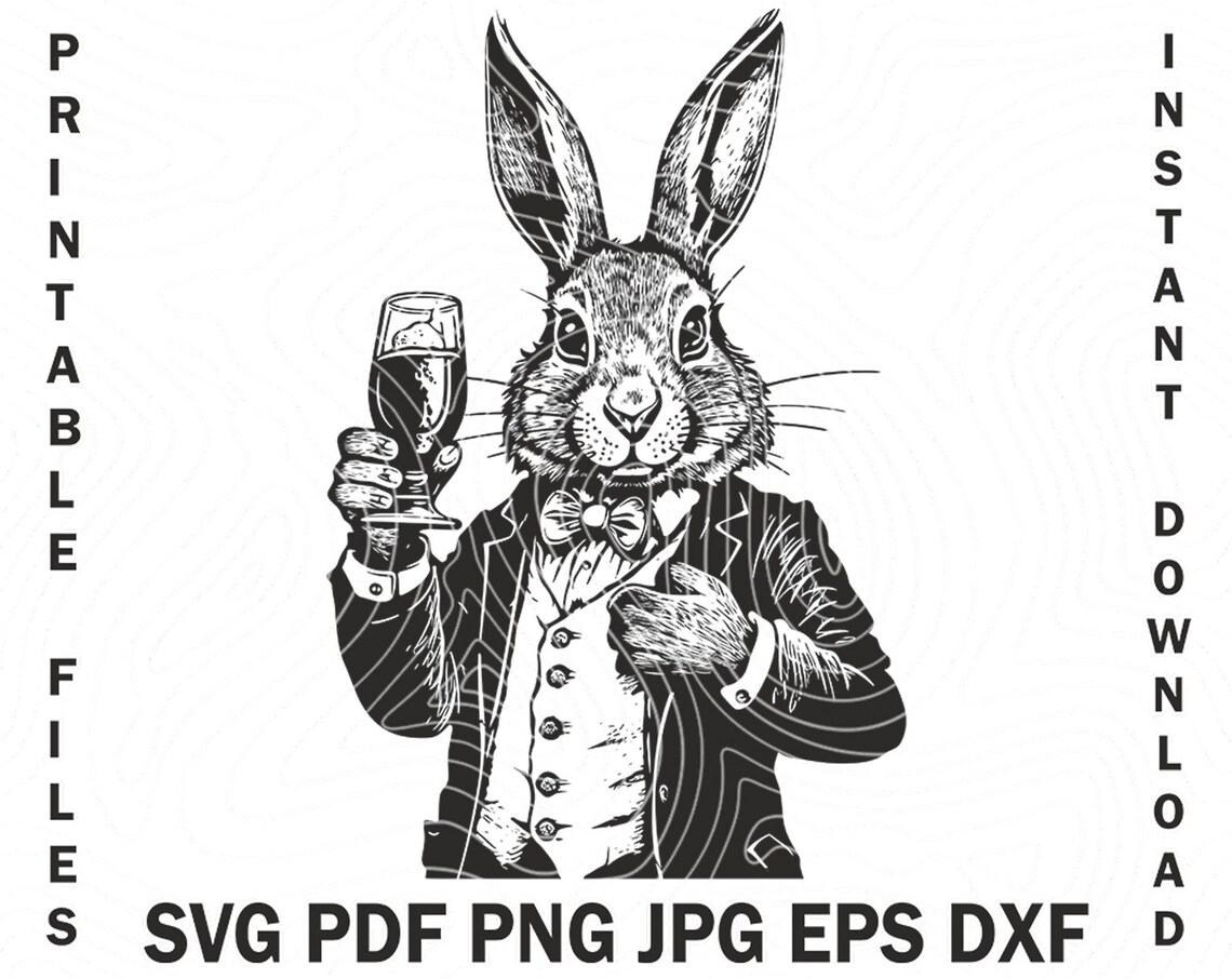 Rabbit Drinking Wine SVG, Funny Rabbit Drinking Wine, Playful Animal ...
