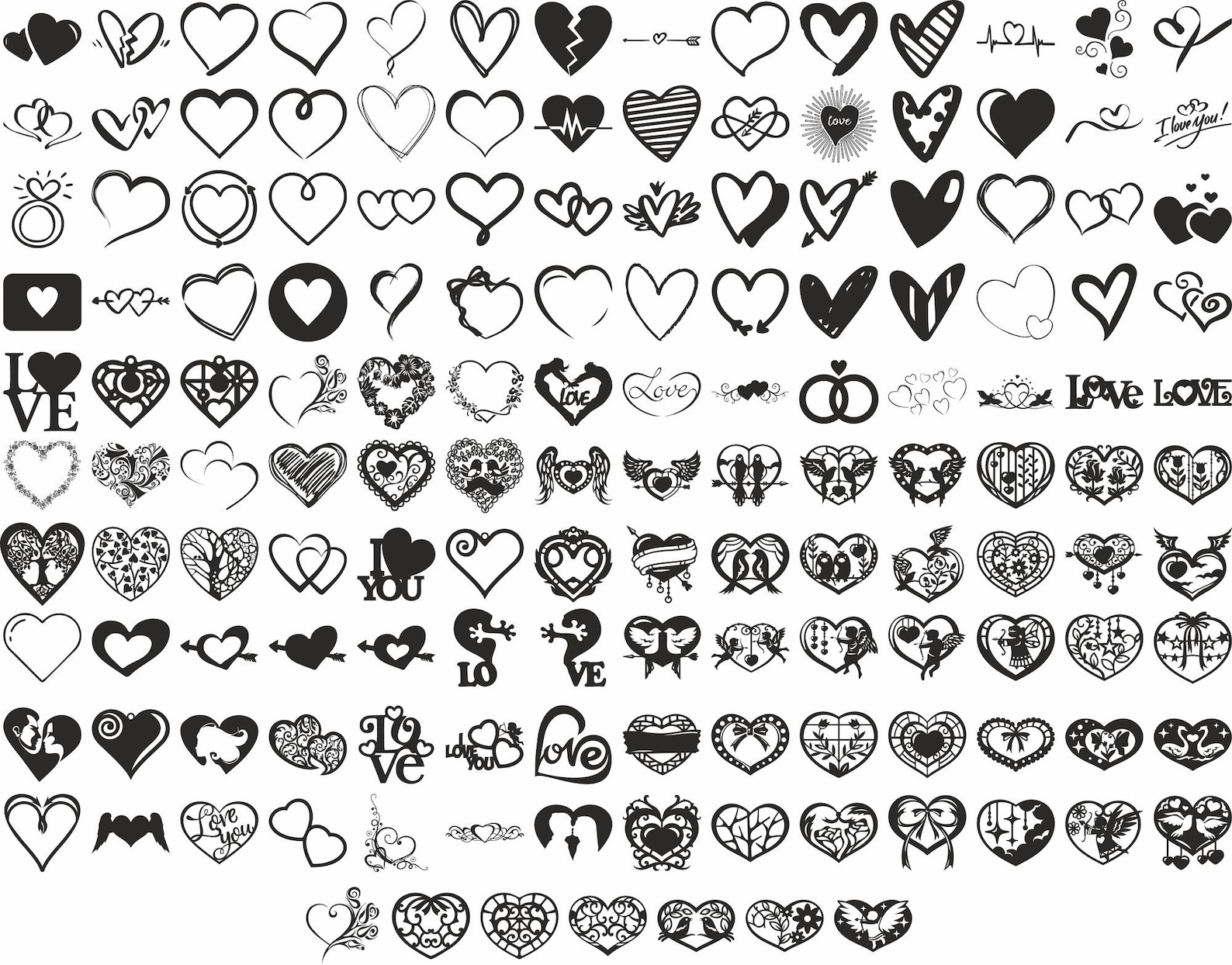 Heart Shape Svg Bundle Hand Drawn Love Heart Svg Valentine - Etsy