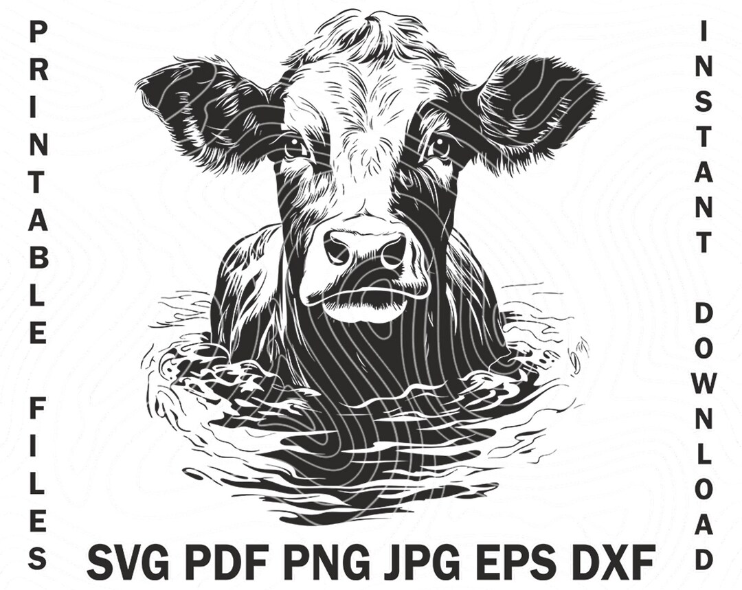 Calm Farm Cow Swimming in Water Svg Design | Farm Animal Design | Farm ...