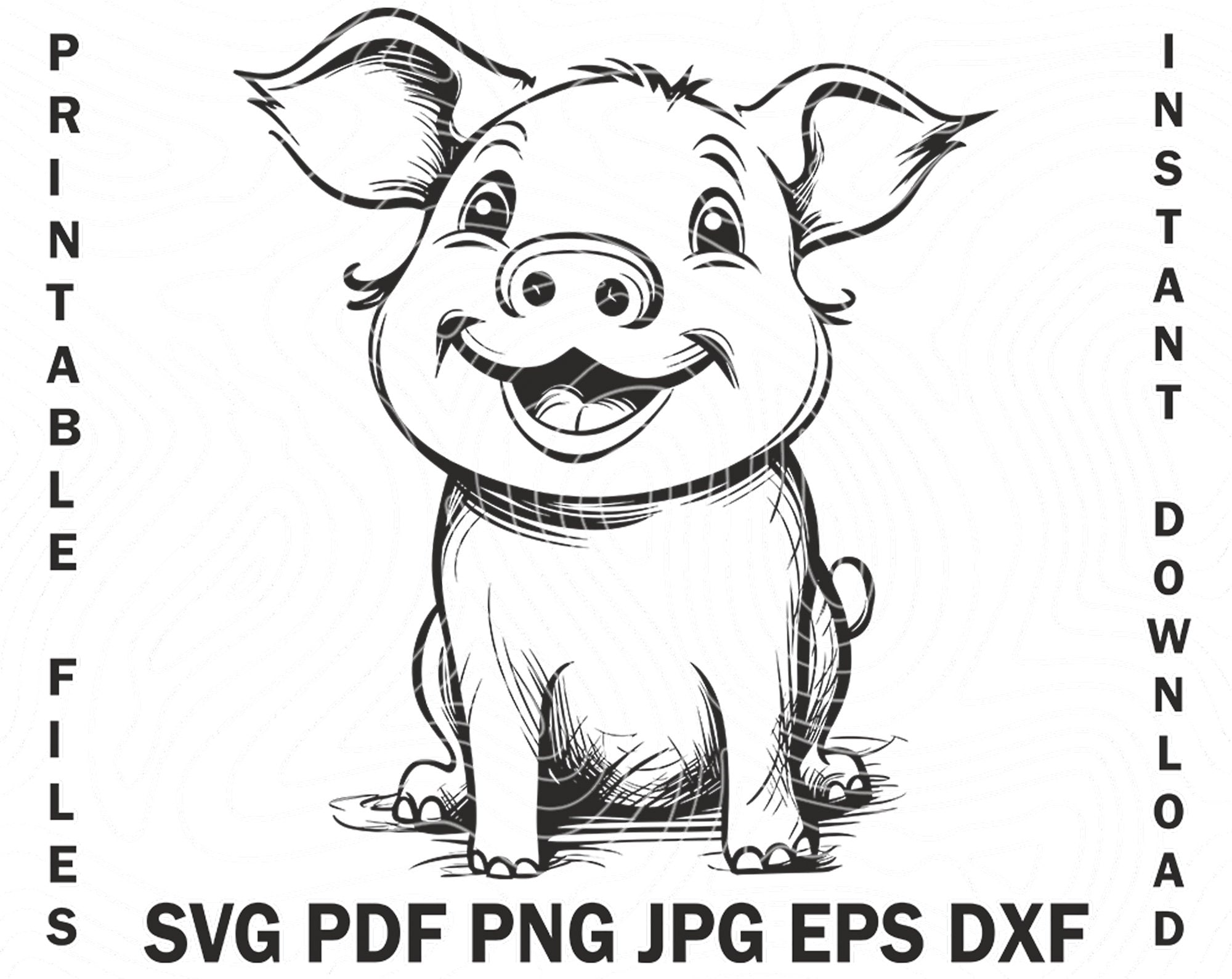 Free Cute Mini Pig Background Black And White Svg Vector File For Laser