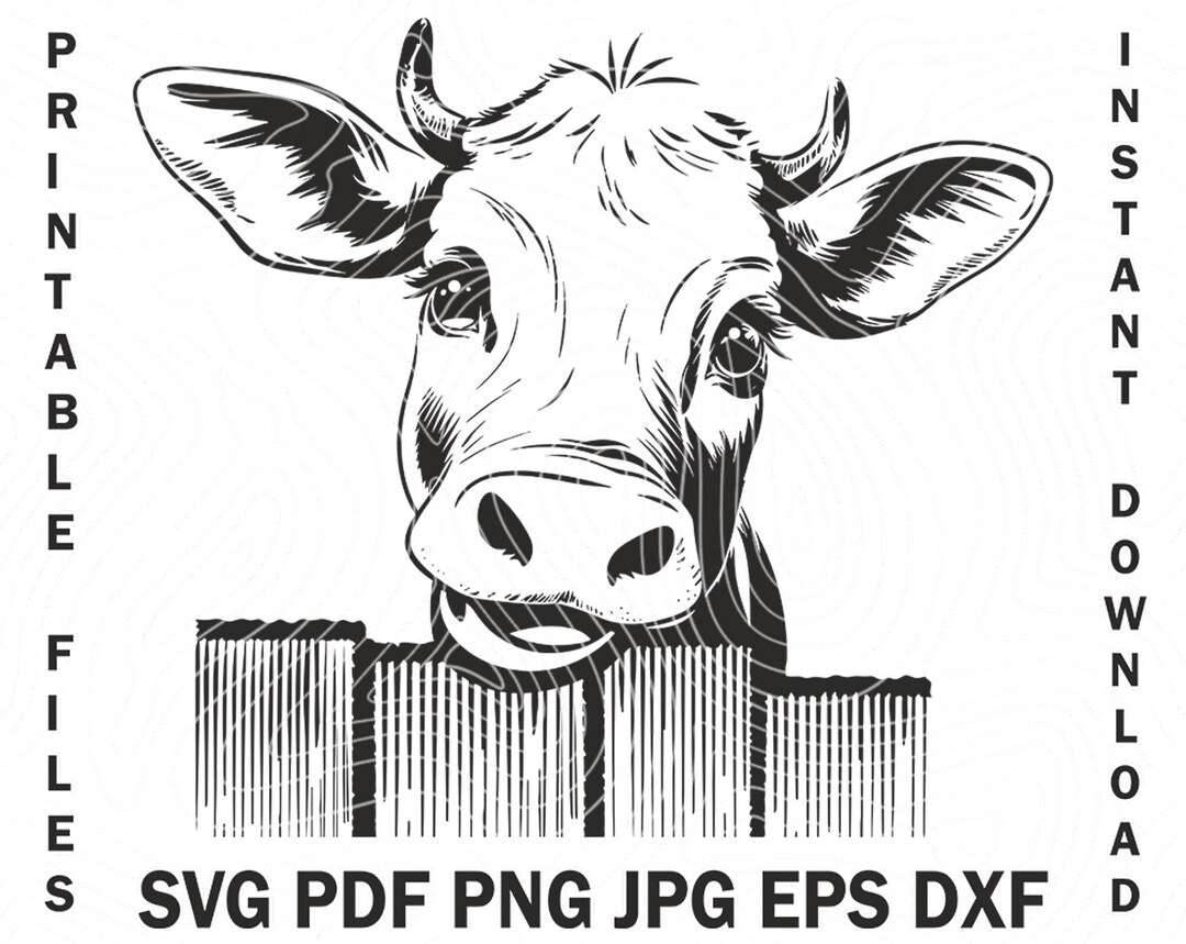 Smiling Cow Behind Fence SVG Vector Design | Calf Head Svg | Art Print ...