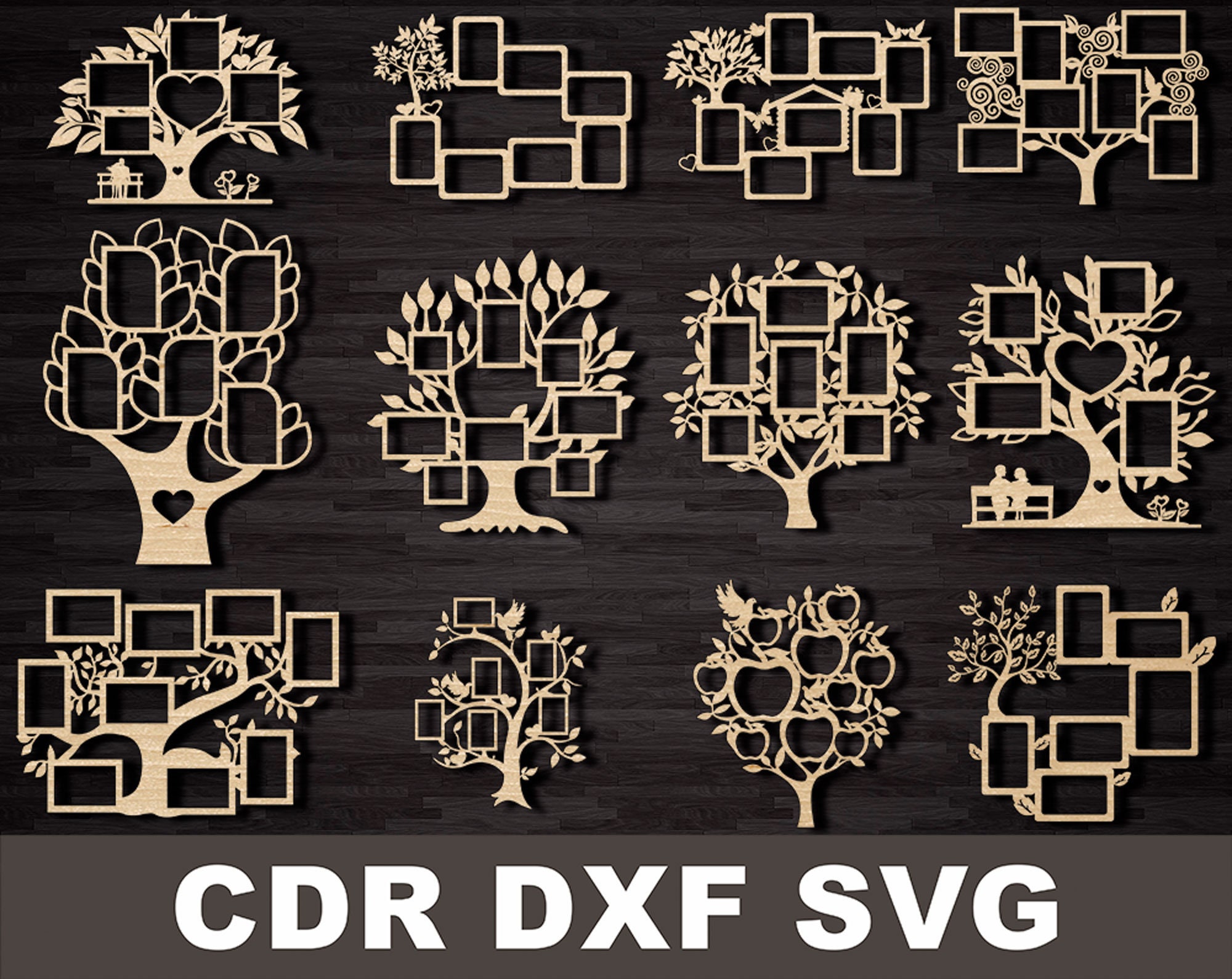 Family Tree Photo Frames Cdr Svg Dxf Laser Cut Cncfile Photo | Etsy India