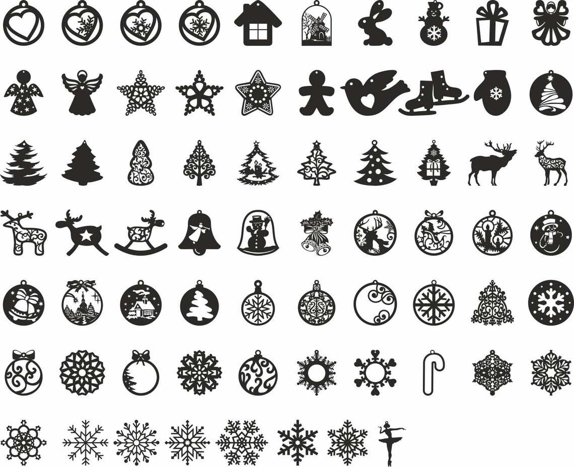 60 Cnc Christmas Tree Toy Snowflakes ornament Bundle Vector | Etsy