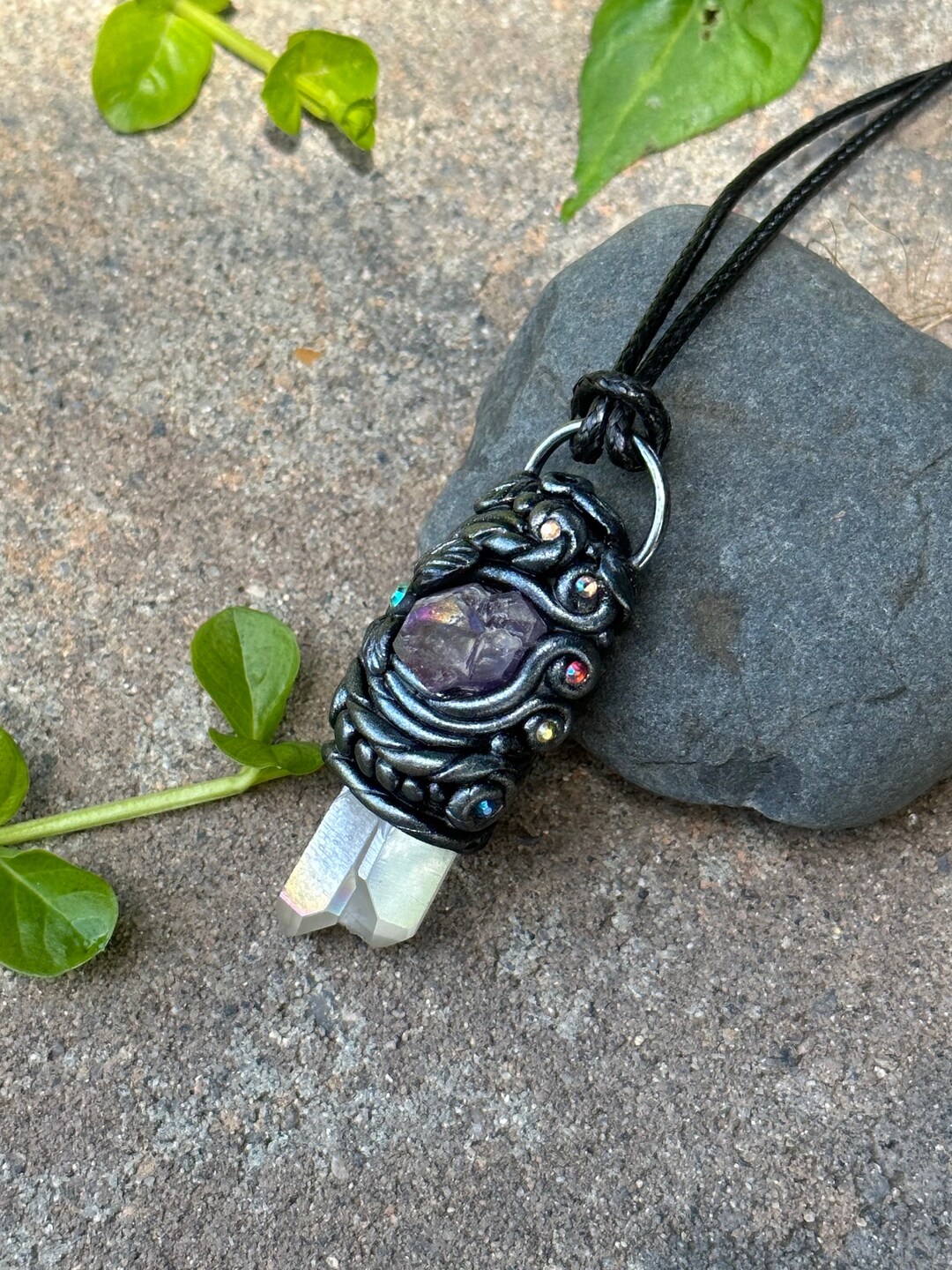 Angel Aura Quartz With Aura Amethyst Cluster Whimsical Pendant - Etsy
