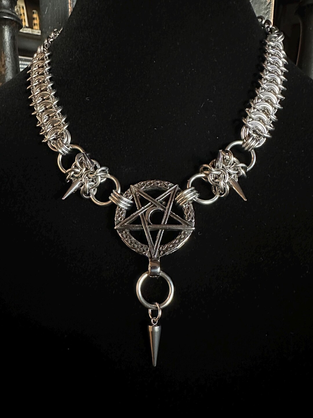 Stainless Steel Chainmail Inverted Pentacle Necklace With Spikes - Etsy