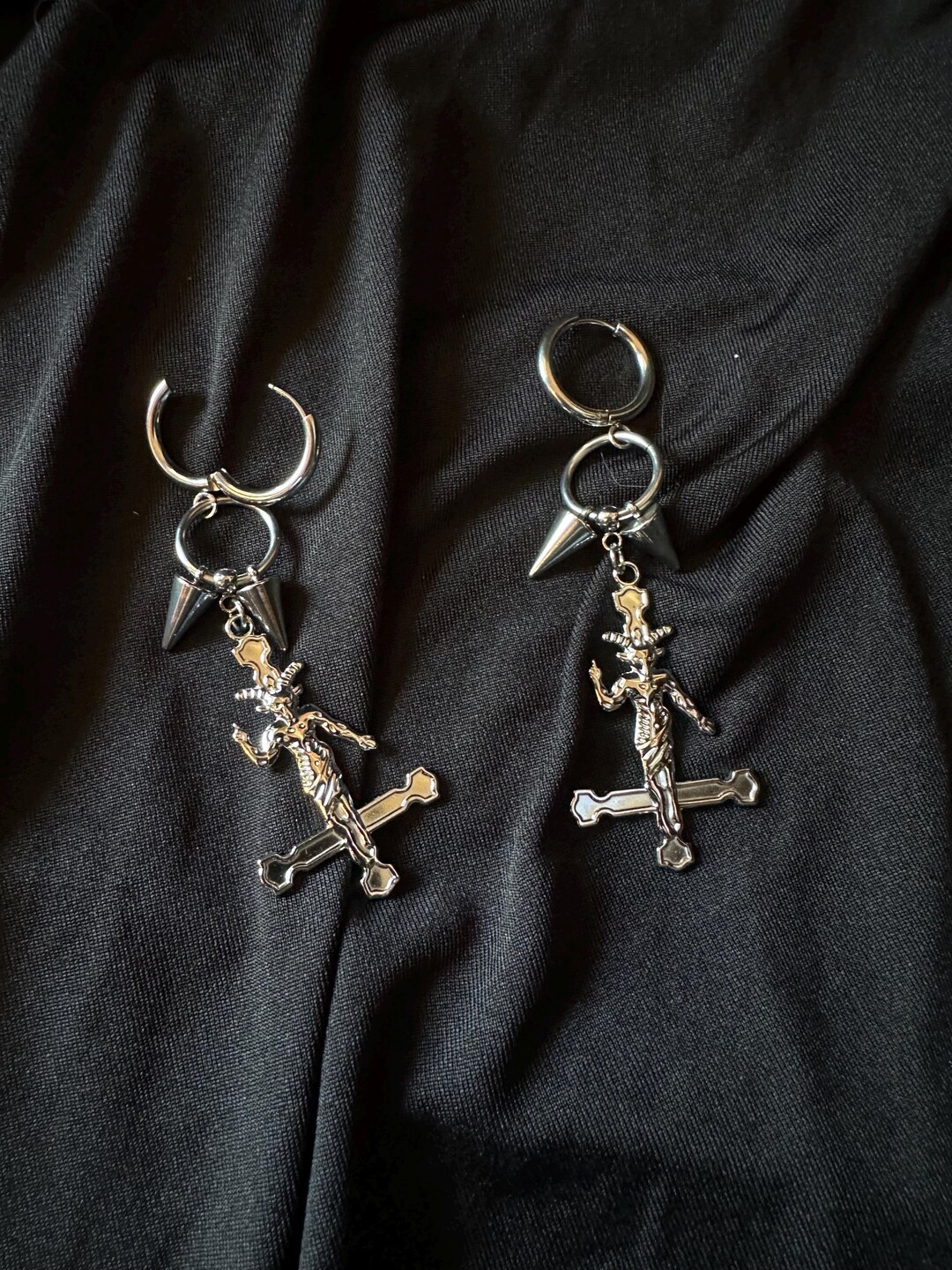 Stainless Steel Inverted Cross Baphomet Earrings - Etsy
