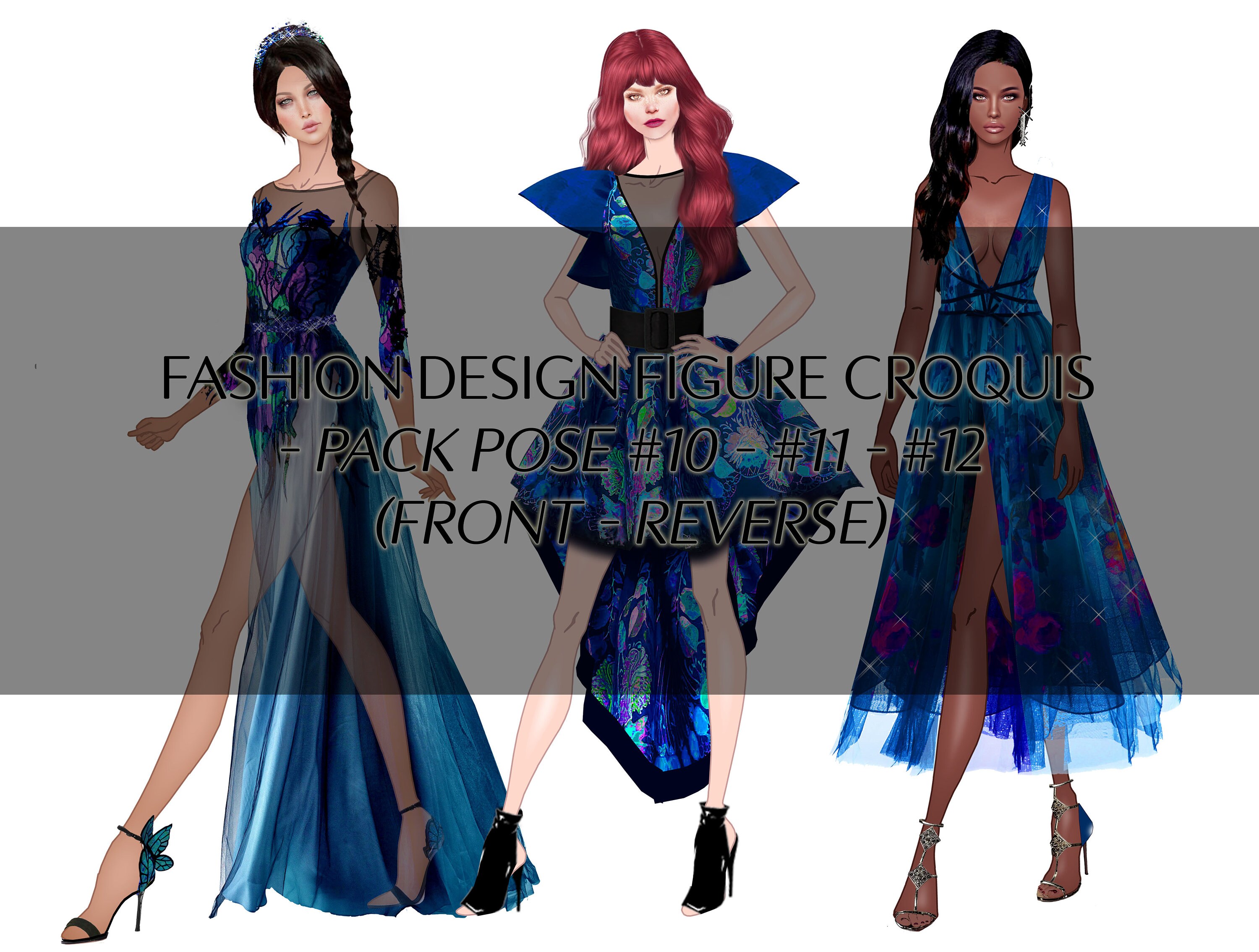Fashion Figure Croquis Template 3 POSES Front and Reverse - Etsy