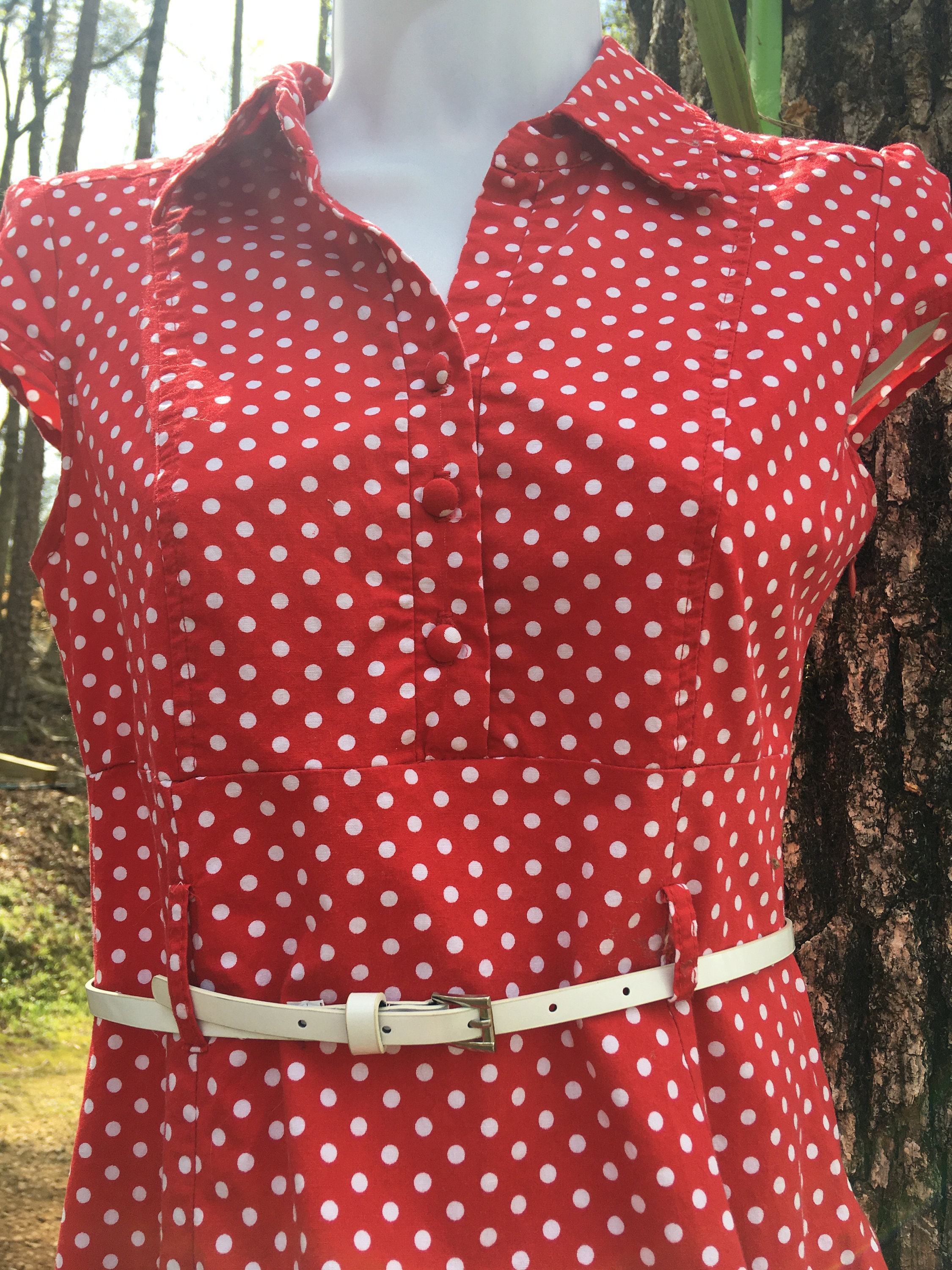 Vintage 1990s Red Polka Dot Summer Dress. Lucille Ball Dress. Made in ...