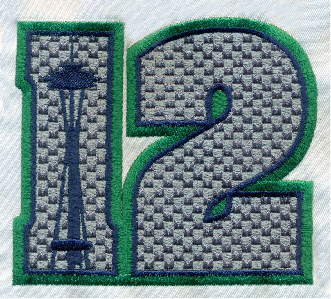 EMBROIDERY 4.6"t Medium 12th Fan #12 With Space Needle | Instant ...
