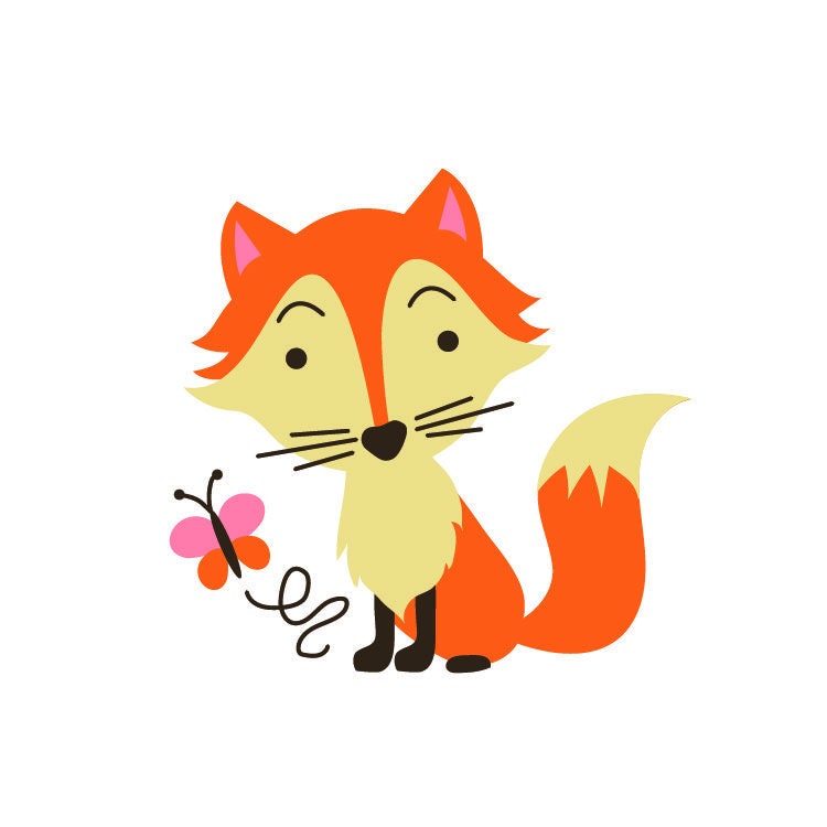 SVG clipart Cute Fox and Butterfly Cutting Machine Art | Etsy