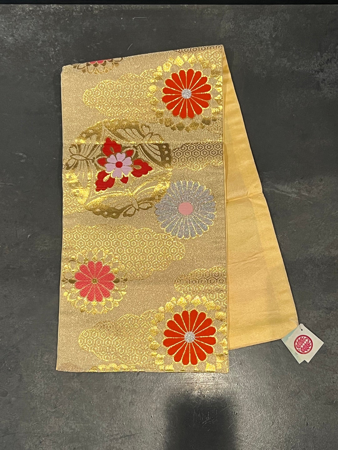 VINTAGE Japanese Obi Table Runner Gold, Silver, Pink and Orange 45 X 11 ...