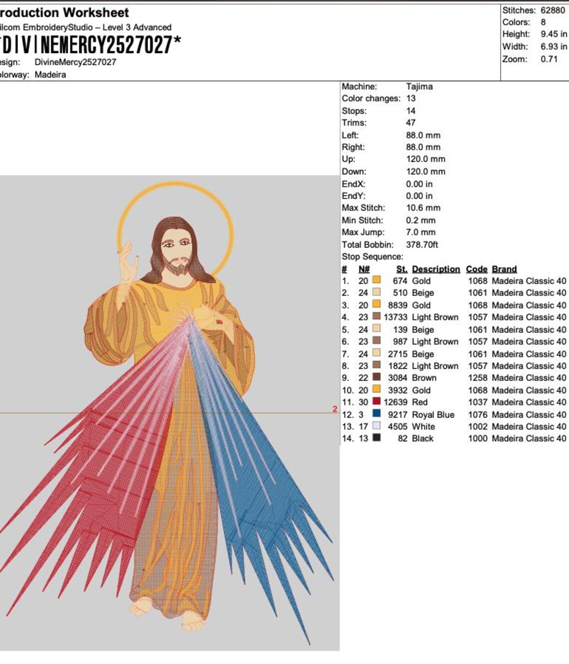 EMBROIDERY 9.4"t Divine Mercy Jesus | Jesus Christ | Catholic Religious ...
