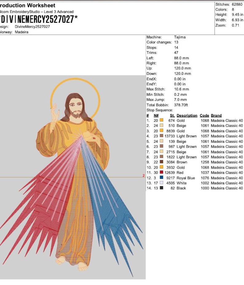 EMBROIDERY 9.4"t Divine Mercy Jesus | Jesus Christ | Catholic Religious ...