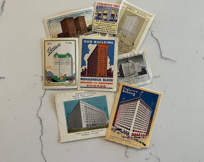 VINTAGE EPHEMERA 8 Original Misc Building Poster Stamps 1900s 1940s Poster Stamps USA Free ...